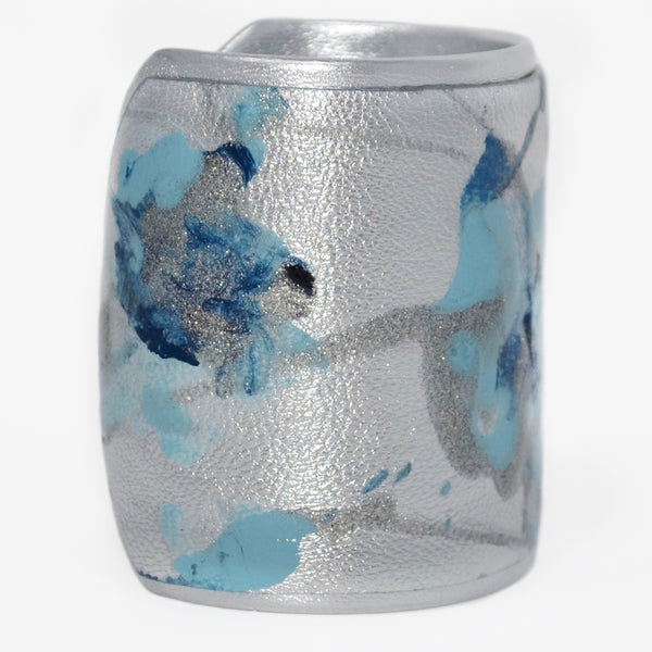 2.5" Turquoise Navy Silver Floral on Silver Leather – Lema J Design